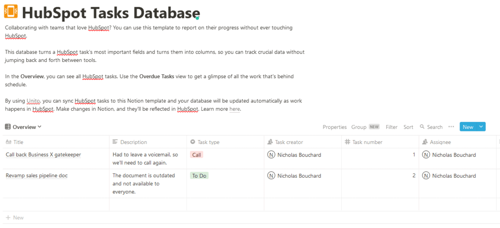 How To Report on Hubspot Tasks With Notion and Unito
