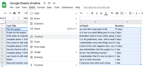 How To Create a Timeline in Google Sheets (2 Methods)